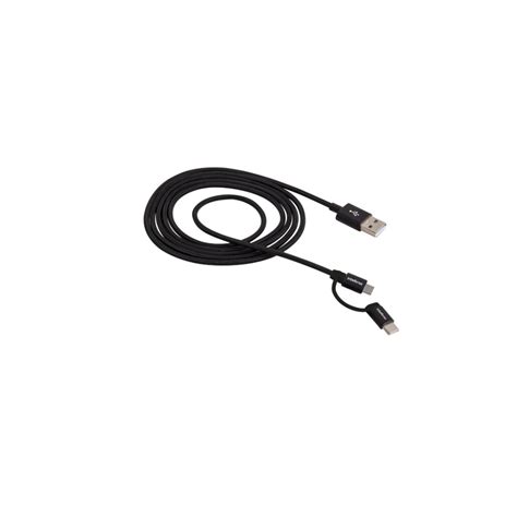 Cabo Usb 2 Em 1 Para Micro Usb E Usb C 1 5m Nylon Preto Euabc 15np Intelbraas