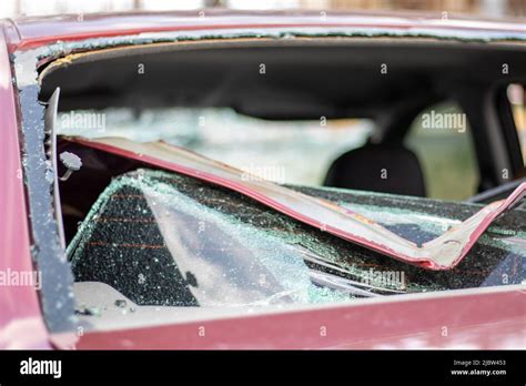 A Car After An Accident With A Broken Rear Window Broken Window In A Vehicle The Wreckage Of