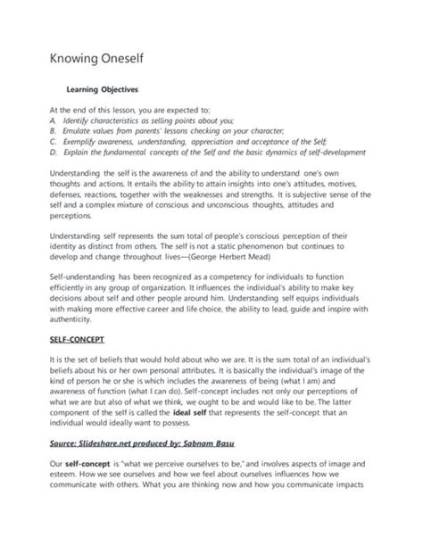 The Self As Cognitive Construct Ppt