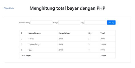 Cara Menghitung Total Bayar Dengan PHP