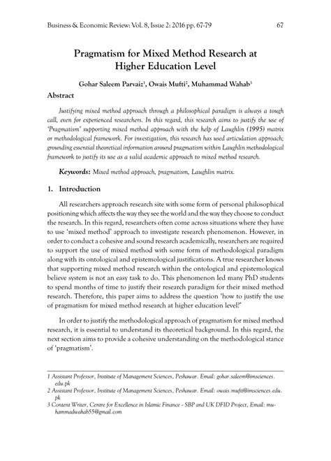 Pdf Pragmatism For Mixed Method Research At Higher Education Level