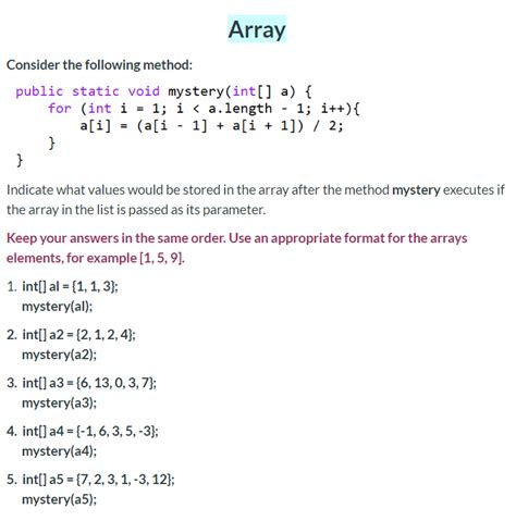 Solved Array Consider The Following Method Public Static