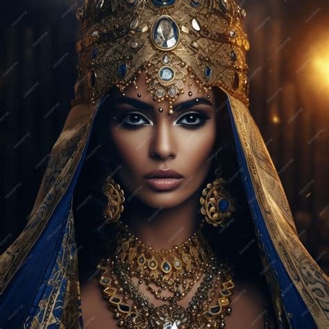 Portrait Of A Beautiful Egyptian Woman With Golden Jewelry Luxury
