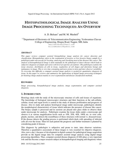 Pdf Histopathological Image Analysis Using Image Processing Techniques An Overview