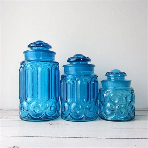 Vintage Blue Glass Moon And Stars Canister Set By Tintedvintage 100