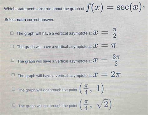 solved which statements are true about the graph of f x sec x