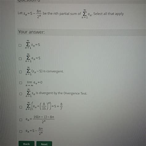 solved 8n let sn 5 be the nth partial sum of a select all
