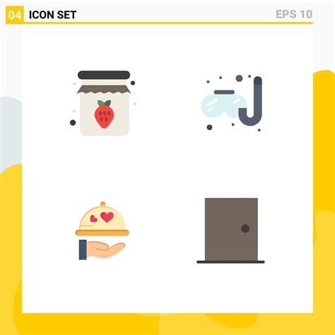 Group Of 4 Modern Flat Icons Set For Jam Wedding Breakfast Hobby Buildings Editable Vector