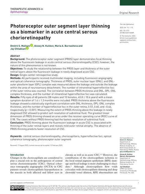pdf photoreceptor outer segment layer thinning as a biomarker in