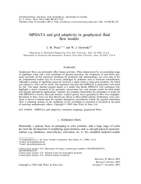 Pdf Mpdata And Grid Adaptivity In Geophysical Fluid Flow Models