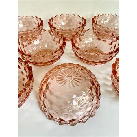 Set Of 8 Fostoria Cubist Pink Glass Salad Side Bowls Chairish