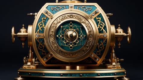 Intricately Patterned Brass Device On Stand With Realistic Rendering Stock Illustration