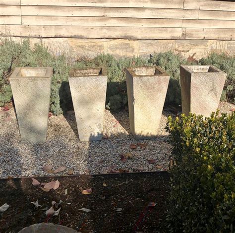 Two Pairs Of Tall Contemporary English Cast Stone Planters At 1stdibs