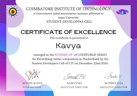 Kavya Vijayakumar On Linkedin Codeforgeseries Codingjourney