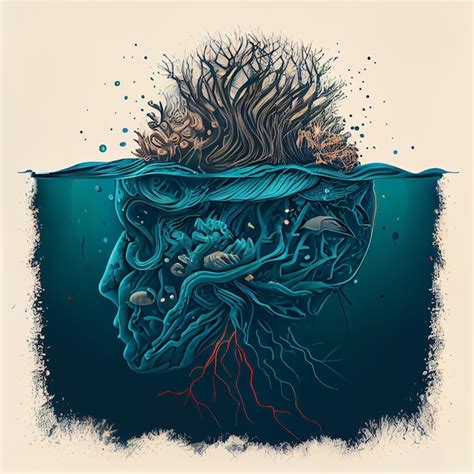 Premium Ai Image Generative Ai Illustration Of A Brain Drowning
