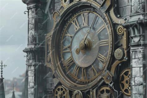 Premium Photo Steampunk Clock Tower With Gears And Cogs Octane R