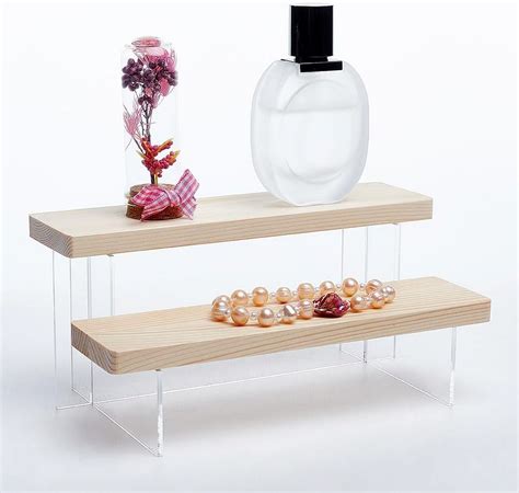 2 Tier Wooden Display Riser Shelf White Tabletop Small Food Stand