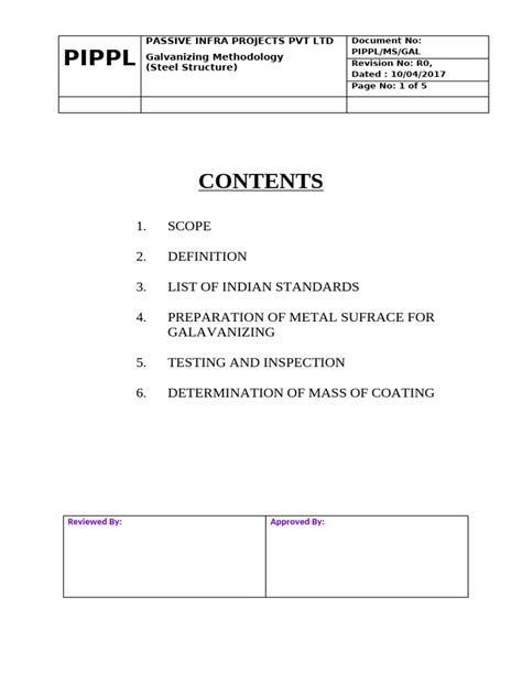 Galvanizing Method Of Statement Pdf Galvanization Zinc