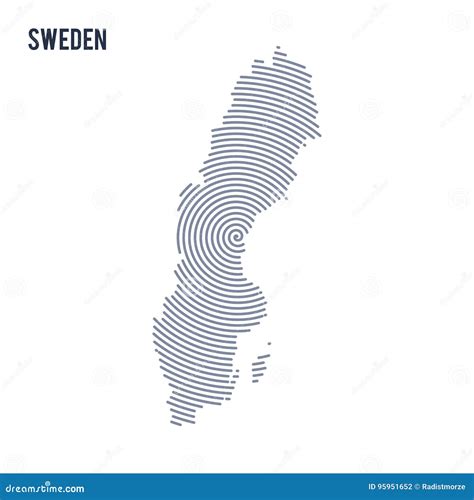 Vector Abstract Hatched Map Of Sweden With Spiral Lines Isolated On A White Background Stock