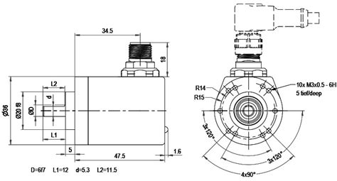 Wachendorff Automation 磁性绝对值编码器 Canopen Wdga 36c 实心轴编码 同步法兰 Ø 36mm