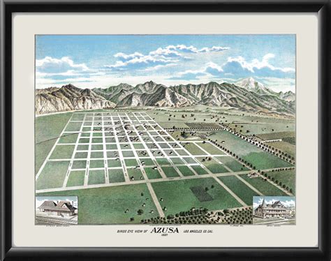 Azusa Ca 1887 Color Restored Map Vintage City Maps