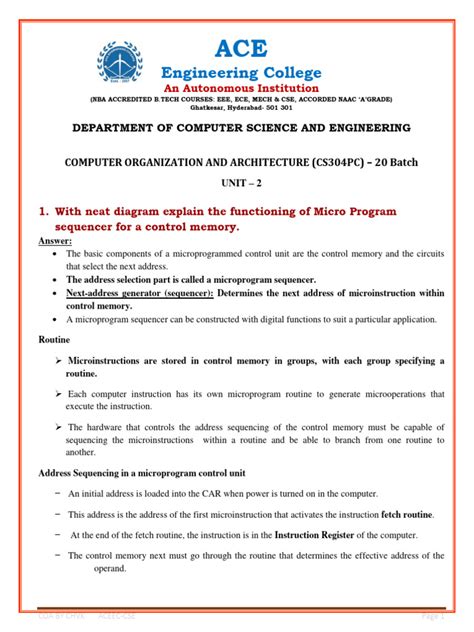 Coa Unit 2 Important Questions Pdf Computer Engineering