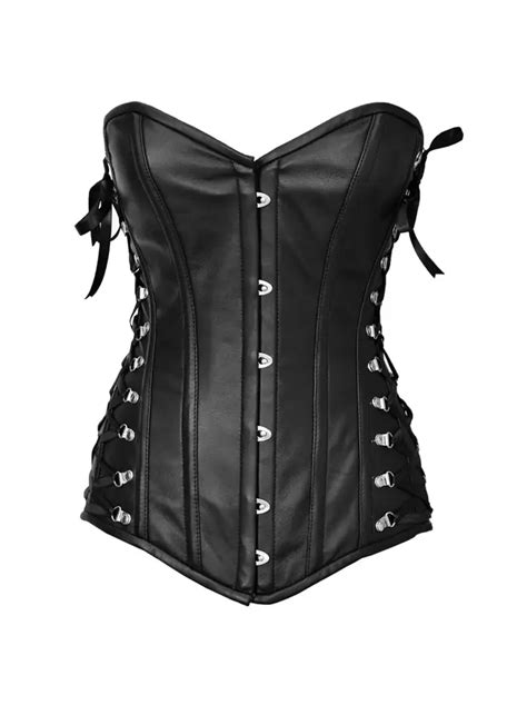 Black Faux Leather Steampunk Overbust Corset Women Corset