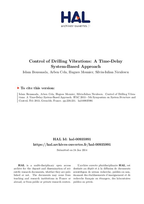 Pdf Control Of Drilling Vibrations A Time Delay System Based Approach