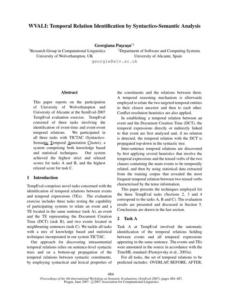 Pdf Wvali Temporal Relation Identification By Syntactico Semantic
