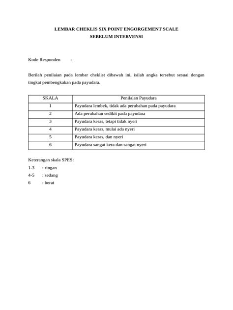 Lembar Cheklis Six Point Engorgement Scale Pdf