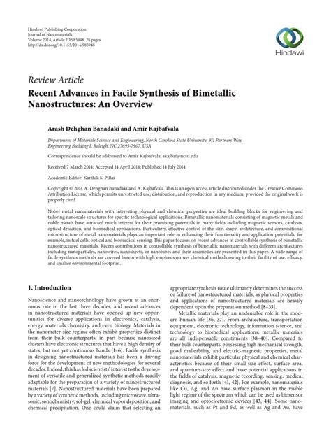 Pdf Recent Advances In Facile Synthesis Of Bimetallic Nanostructures An Overview