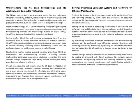 Implementing The 6s Lean Methodology For Streamlined Computer System