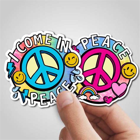 Colorful Peace Sign Stickers I Come In Peace Sticker Pair Retro Hippie
