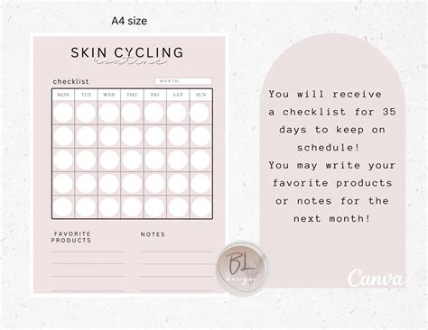 Printable Digital Skin Cycling Routine Checklist Self Care Template Skincare Calendar Skin