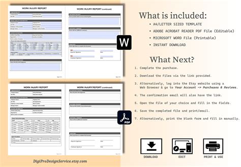 Work Injury Report Form Printable In WORD Editable In PDF Even On Mobile A Letter Size