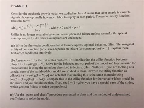 Problem 1 Consider The Stochastic Growth Model We
