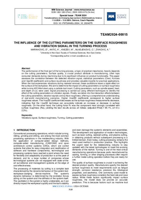The Influence Of The Cutting Parameters On The Surface Roughness And Vibration Signal In The