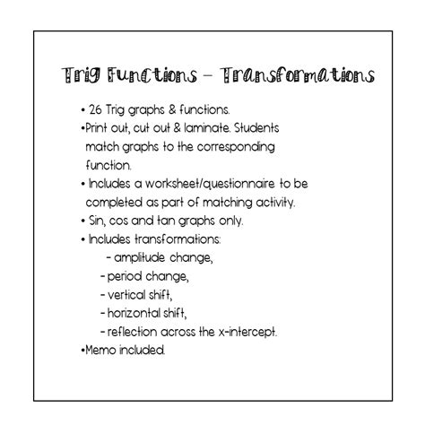 Gr 11 And 12 Trig Functions Matching Activity • Teacha