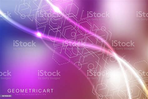 기하학적 추상 배경 연결된 라인 및 점입니다 분자 구조 및 통신 과학 및 기술 개념입니다 디자인에 대 한 웨이브 흐름 그래픽