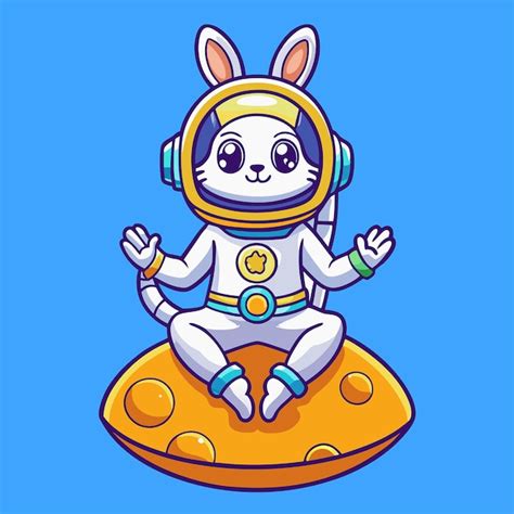 Meditative Rabbit Astronaut Embraces Serenity On Lunar Commute Premium Ai Generated Vector