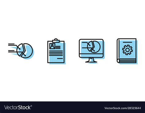 Set Line Computer Monitor With Graph Chart Pie Vector Image