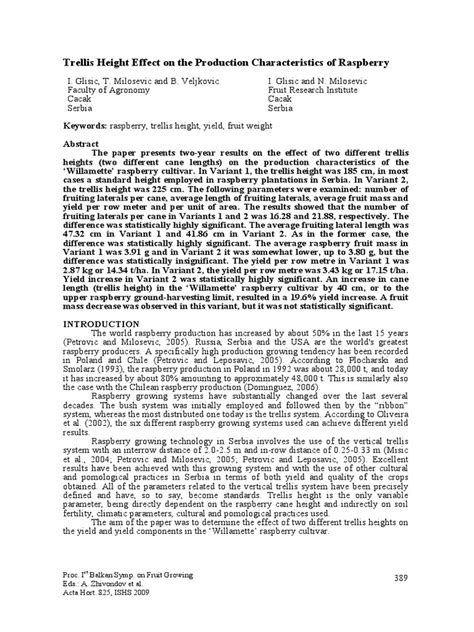 Trellis Height Effect On The Production Characteristics Of Raspberry Trellis Height Effect On The Production Characteristics Of Raspberry