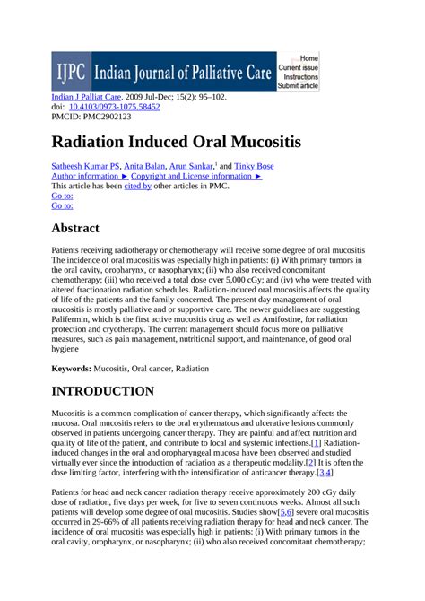 Pdf Radiation Induced Oral Mucositis