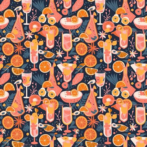 Premium Vector A Colorful Seamless Pattern With Cocktails And Cocktails