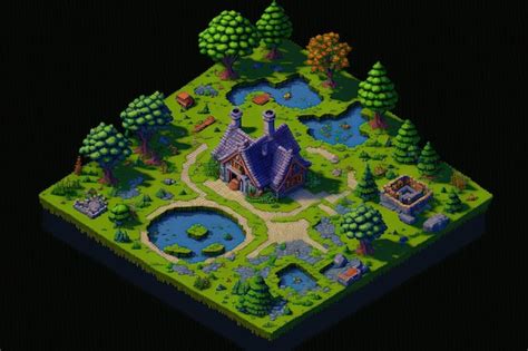 Premium Photo Pixel Art Fantasy RPG Game Map Isometric Map Top View Background In Retro Style