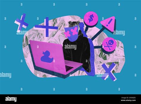 Sketch Image Composite Artwork Photo Collage Of Laptop Computer Woman Faceless Hacker Incognito