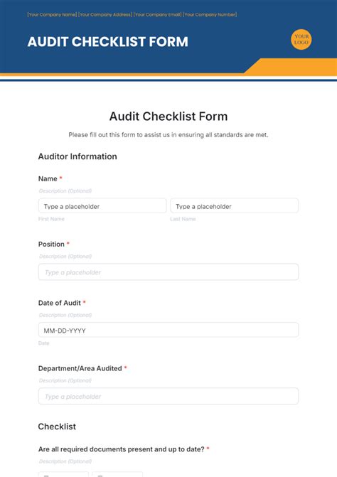 Free Audit Checklist Form Template To Edit Online
