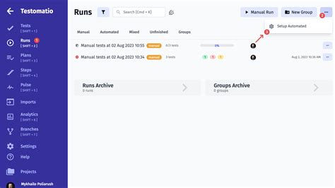 Running Automated Tests Testomatio