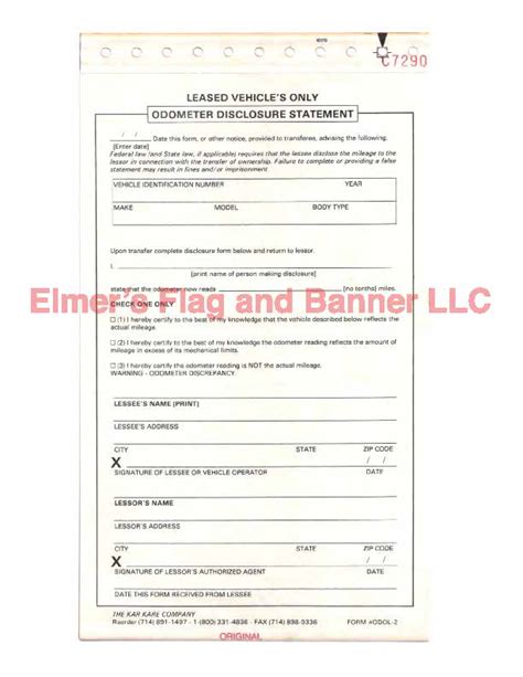 Odometer Disclosure Form For Leased Vehicles Elmers Flag And Banner