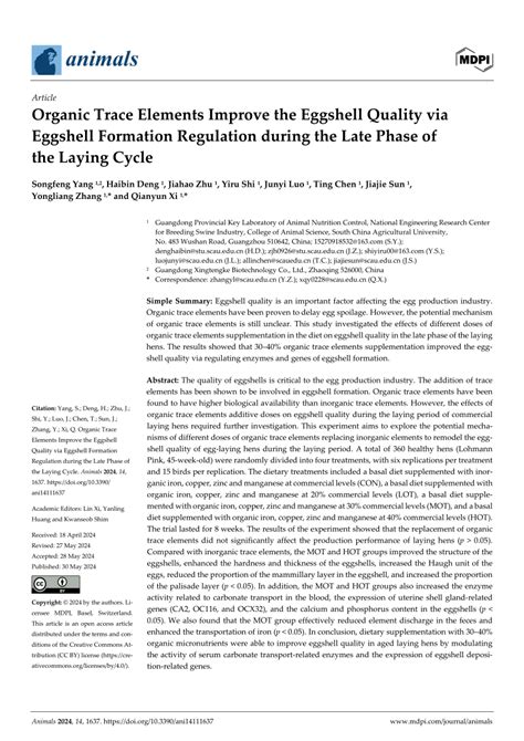 Pdf Organic Trace Elements Improve The Eggshell Quality Via Eggshell Formation Regulation